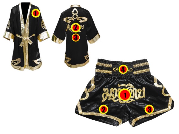 Muay Thai Set - Customize Boxing Robe and Muay Thai Shorts : Black Lai ...