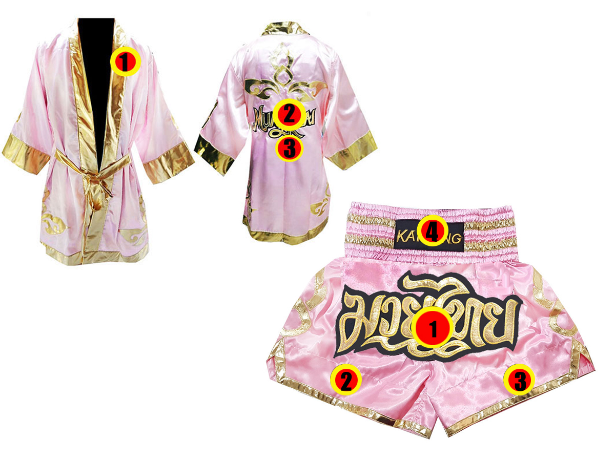 Muay Thai Set - Customize Boxing Robe and Muay Thai Shorts : Pink Lai ...