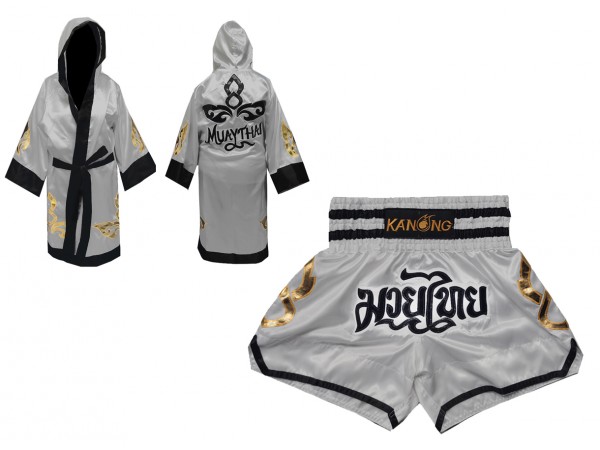 Customized Kanong Muay Thai Robe + Thai Boxing Shorts : Set-143-Silver ...