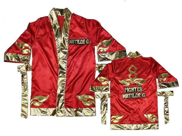 Custom Muay Thai Boxing Gown : KNFIRCUST-001-Red-Gold | muaythaisport.com