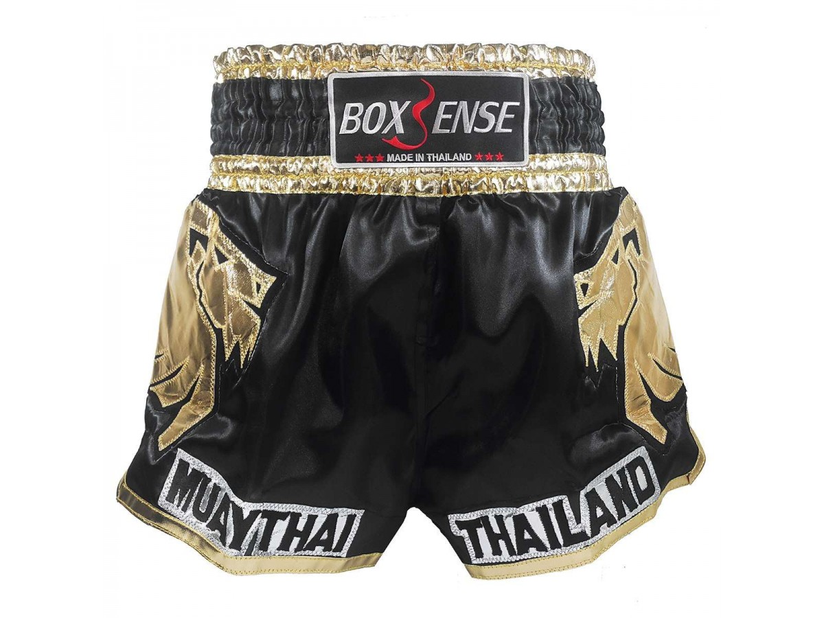 Boxsense Muay Thai Shorts Lion : BXS-303 Black-Gold - MuayThaiSport.com
